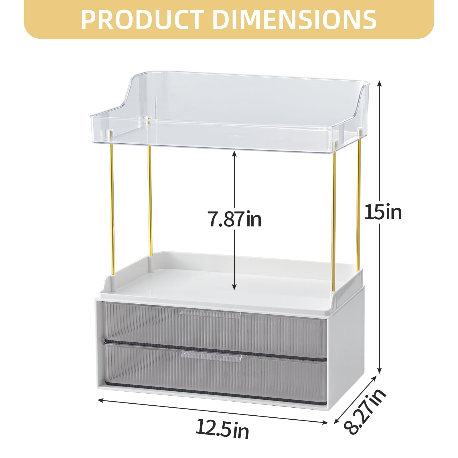 CISIREE Bathroom Countertop Organizer, 2 Tier 2 Drawer Large Skincare Organizers,Luxury Makeup Organizer Countertop,Exquisite Bathroom Vanity Organizer,Clear