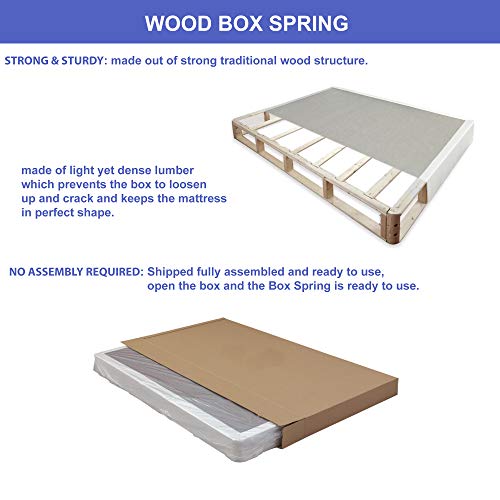 Continental Mattress Fully Assembled Split Low Profile Wood Traditional Box Spring/Foundation for Mattress, Queen, Beige