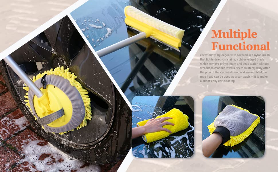 KeFanta 60" Brush with Long Handle Wash Mop Washing Mitt Sponge Squeegee Microfiber Towels Accessories Kit for floor Boat cleaning