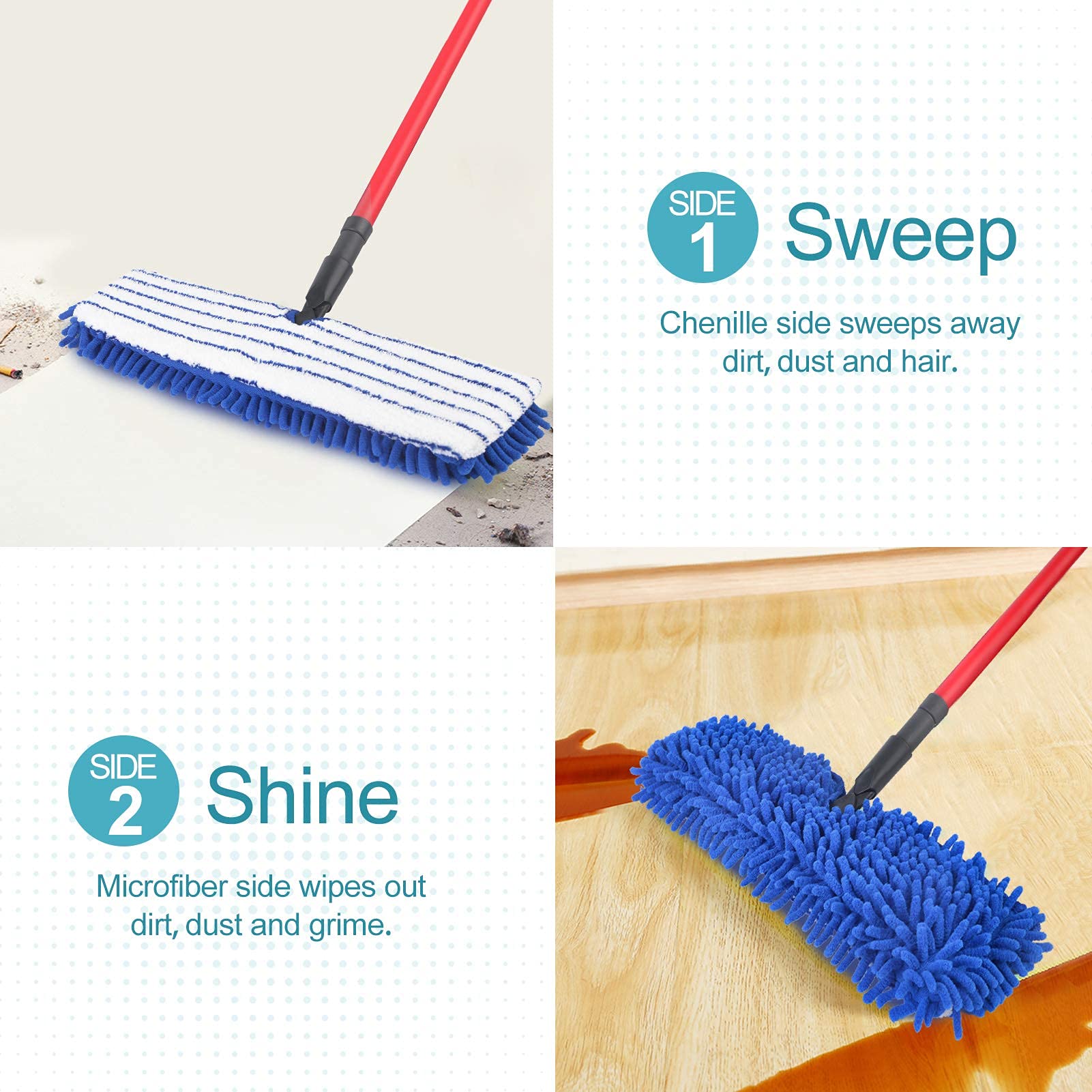 Conliwell 3 Pack Microfiber Flip Mop Refills, Mop Replacement Head, Dry Wet Flip Flat Dust Mop Pads, Microfiber Pros Reusable Pads Machine Washable