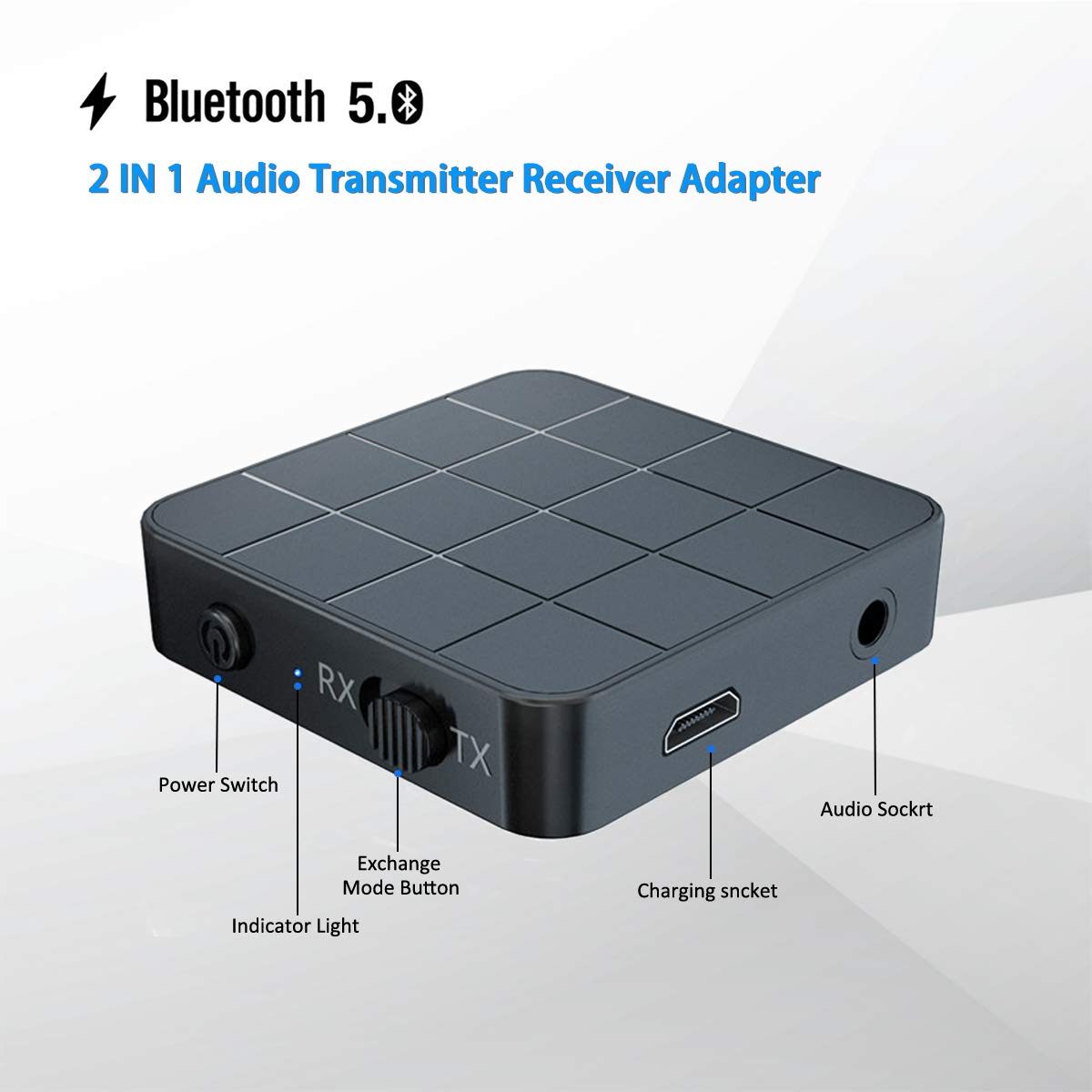 VR-robot Bluetooth 5.0 Audio Transmitter Receiver Adapter, 2-in-1 Wireless 3.5mm aptX Low Latency Stereo Audio Adapter for Home Sound System/TV/PC/Tablet/Speaker Headphone