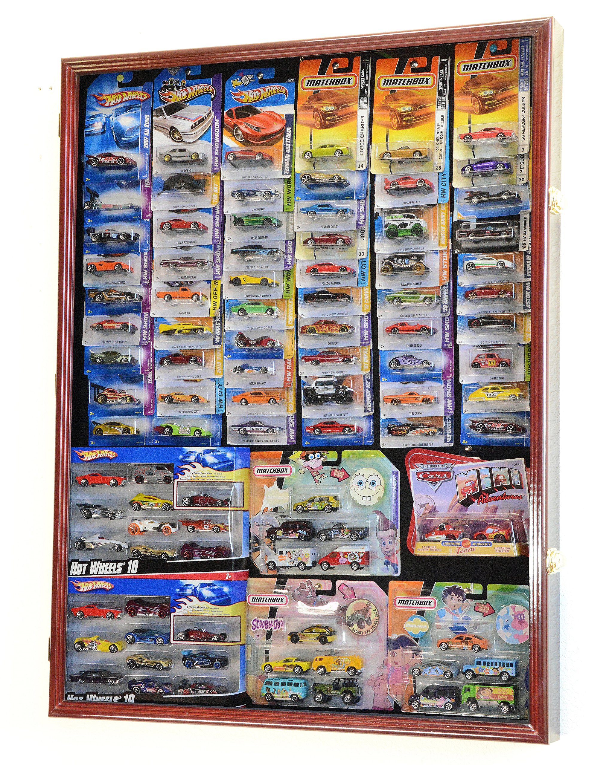 Hot Wheels/Matchbox for Cars in Retail Boxes Display Case Cabinet w/UV Door, Cherry
