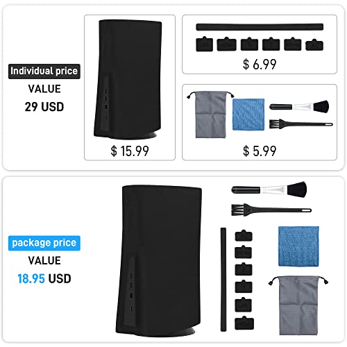 FANPL Dust Cover Kit for PS5,12 in 1 Accessories with Soft Dust Case for Playstation 5 Console, Silicone Plugs for Port, Cleaner Kit - Waterproof Scratchproof Dust Set for PS5
