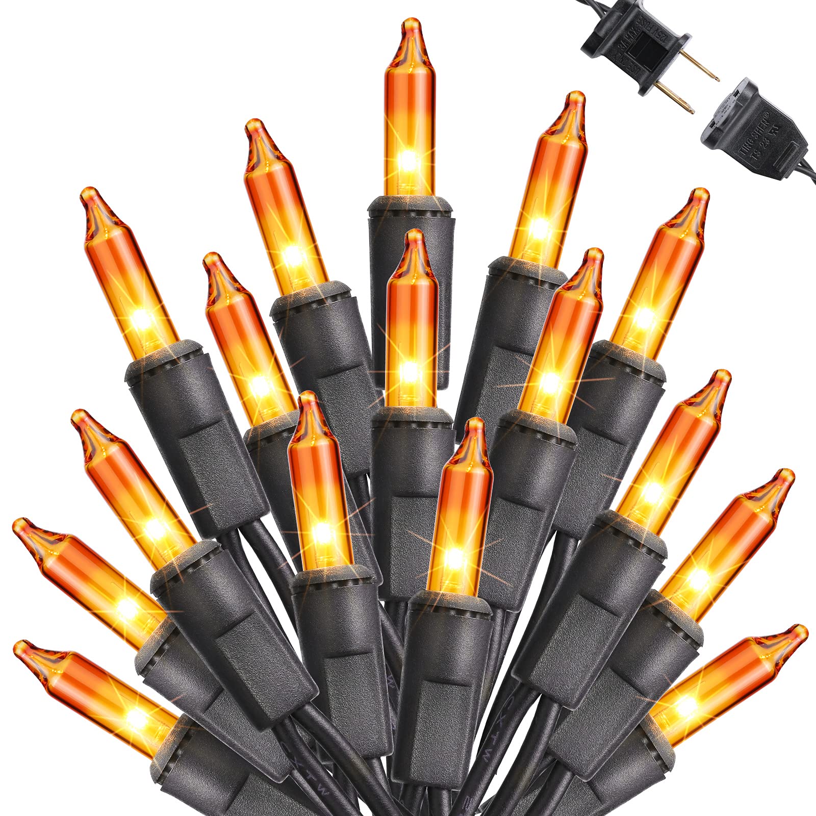 Toodour Orange Lights Halloween Lights, 33ft 100-ct Incandescent Halloween String Light, UL Certified Connectable Mini Bulbs Halloween Orange Fairy Light for Home, Garden, Halloween Party Decor