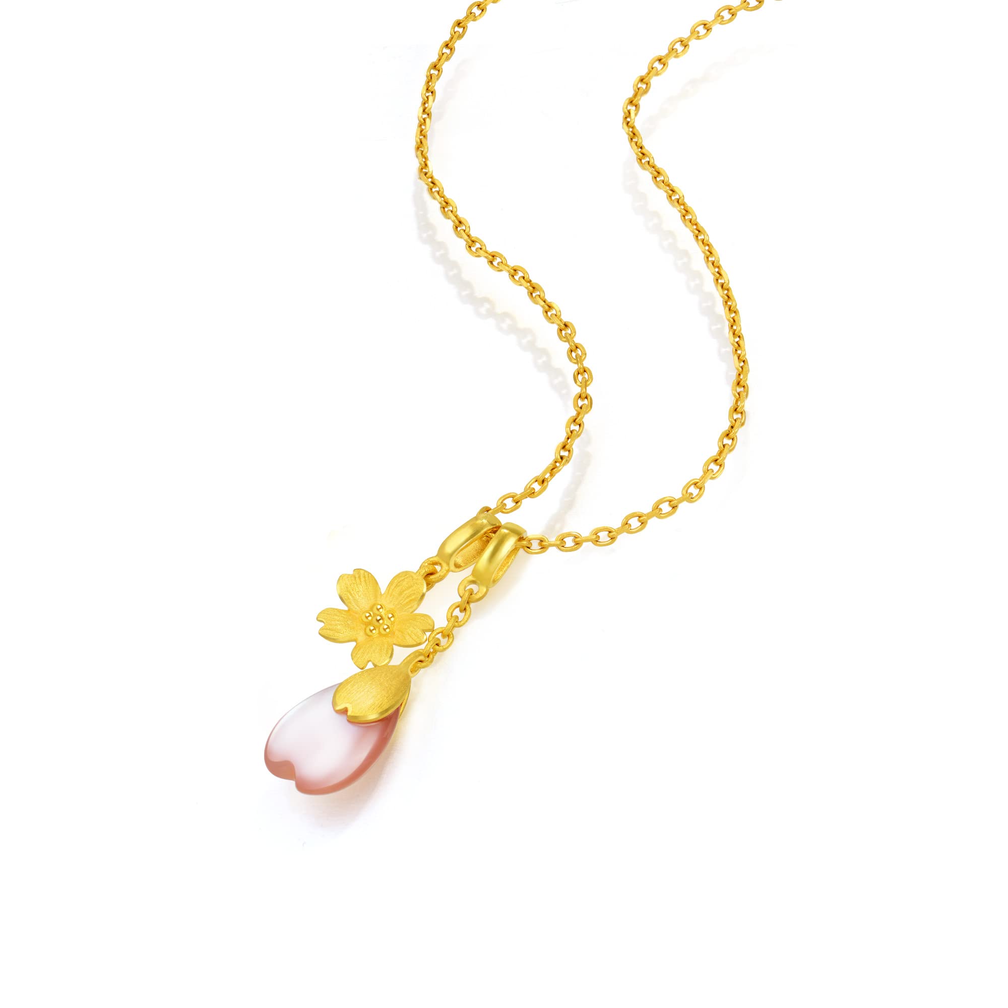 CHOW SANG SANG 999 24K Solid Gold Mother of Pearl Petals Pendant for Women 90321P [Not Include the Neckace]
