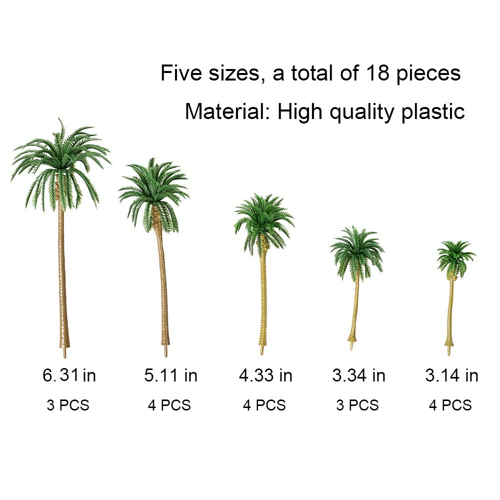 HUIANER Palm Tree Model Trees, Miniature Palm Trees Mixed 5 Size Fake Plastic Trees with No Stands for DIY Scenery Landscape Cake Decoration(18PCS 3.1" - 6.3")