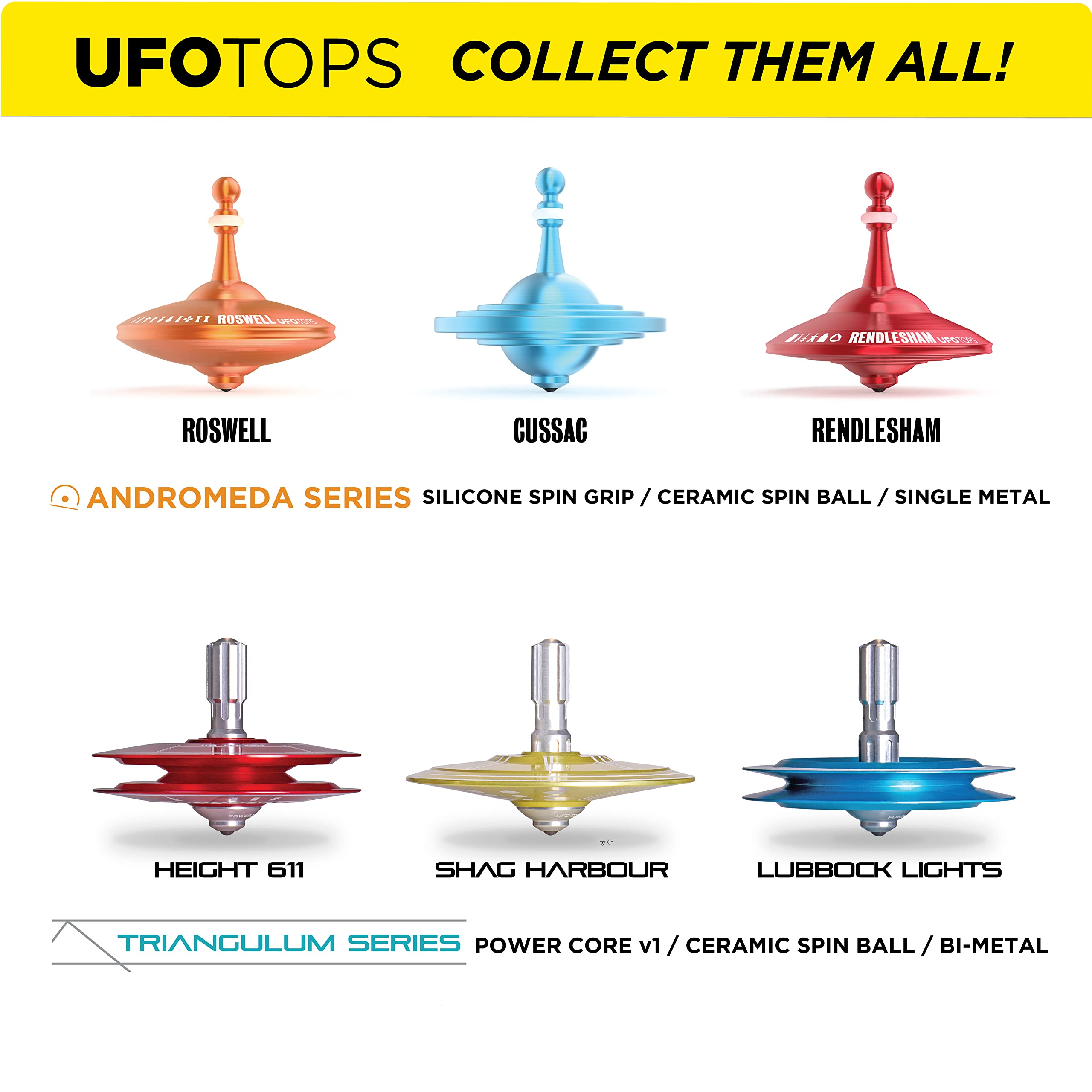 UFO Tops - Height 611 | Metal Spinning Top | Inspired by The 1986 Soviet Union UFO Incident | Raw Stainless Steel UFO Body and Fireball Red Power Core™