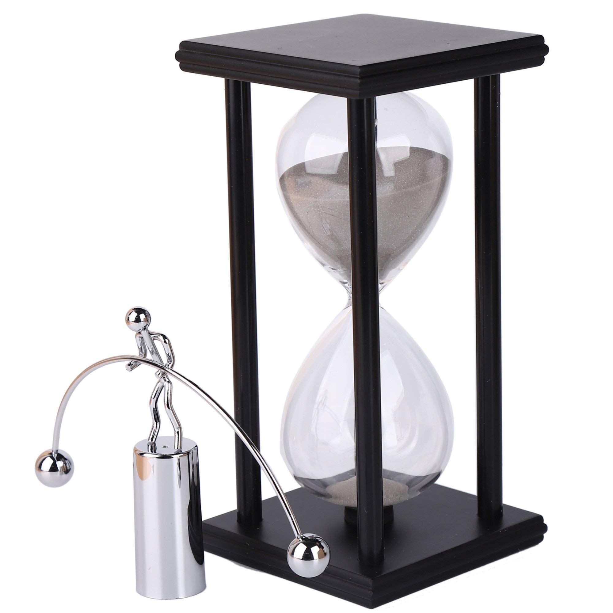 Decorative Sand Timer Clock Hourglass βwith Balance Physics Motion Desk Toy Sculpture β(Light Gray) 60 Minute Productivity Hour Glass Sand Clock Timers for Office, Home Kitchen Desk Decor Pomodoro