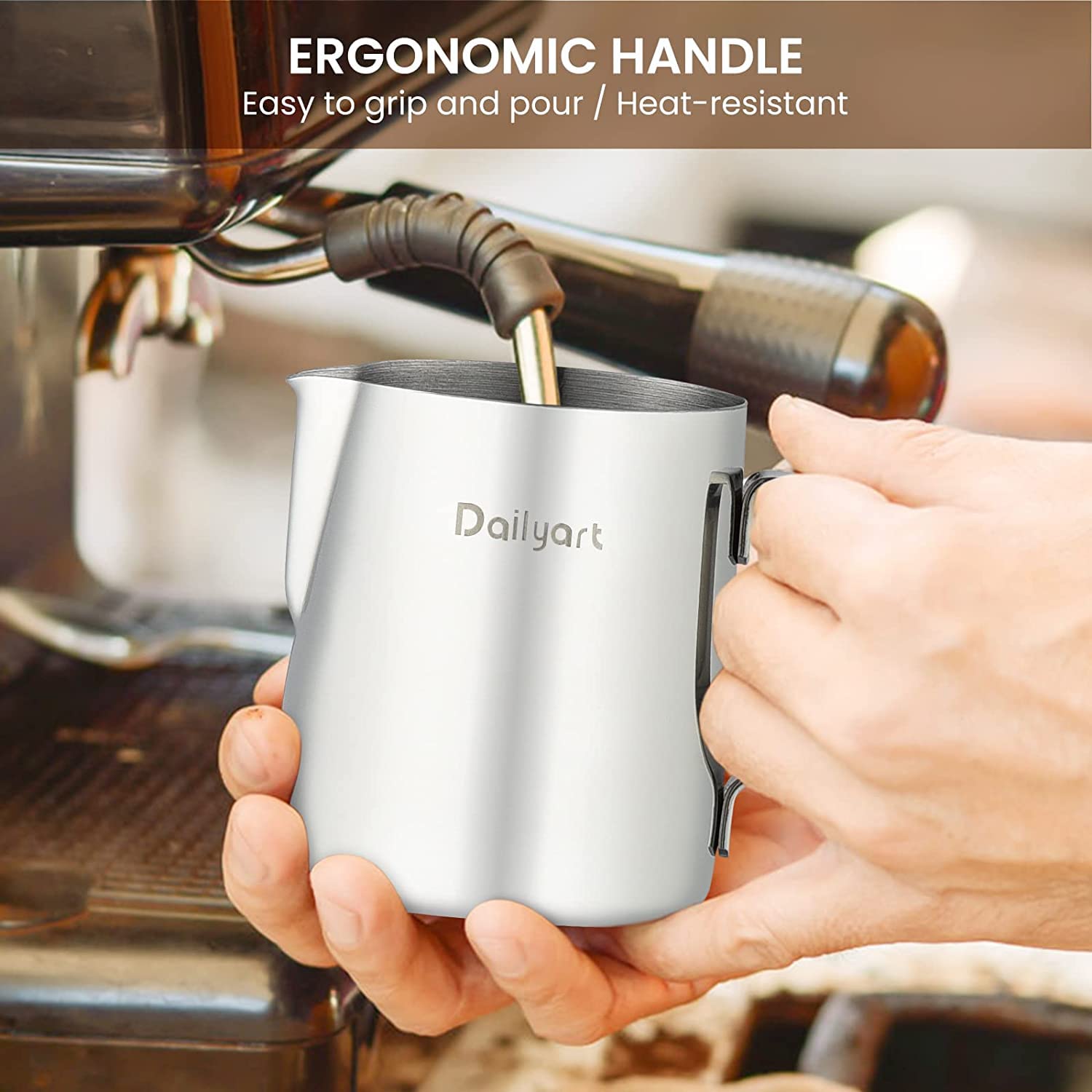 Dailyart Milk Frothing Pitcher 8 Oz/250ml - 304 Stainless Steel Milk Frother Cup with Special Dripless Spout and Scale, Espresso Machine Accessories, Milk Steaming Pitcher for Cappuccino, Latte Art