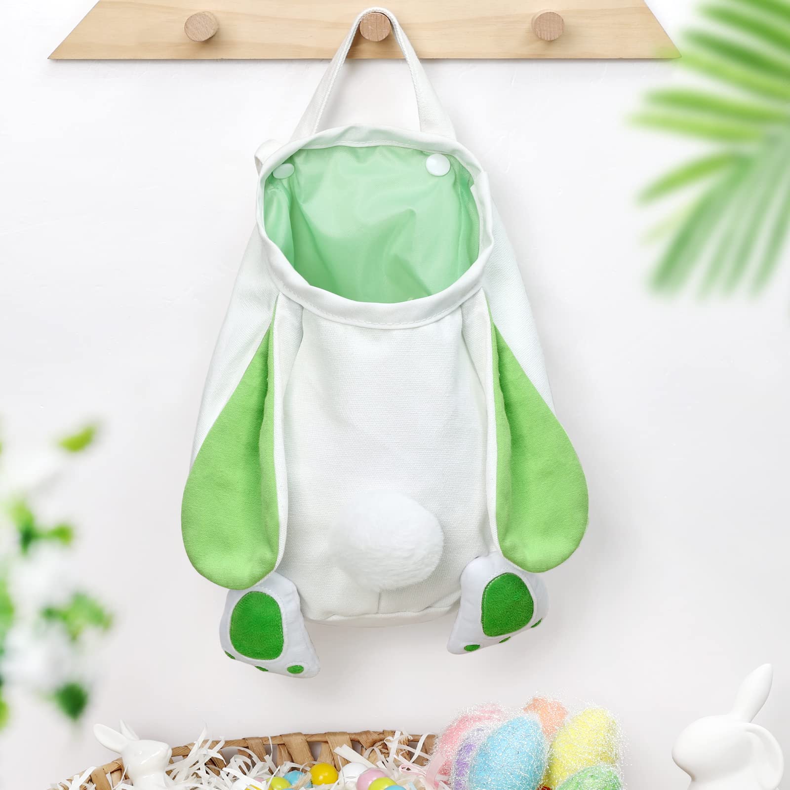 CiyvoLyeen Easter Bunny Basket Cute Rabbit Hanging Bag Easter Bunny Bags Easter Egg Hanging Pod Easter Gifts for Kids Spring Storage Bin Car Back Seat Organizer Green