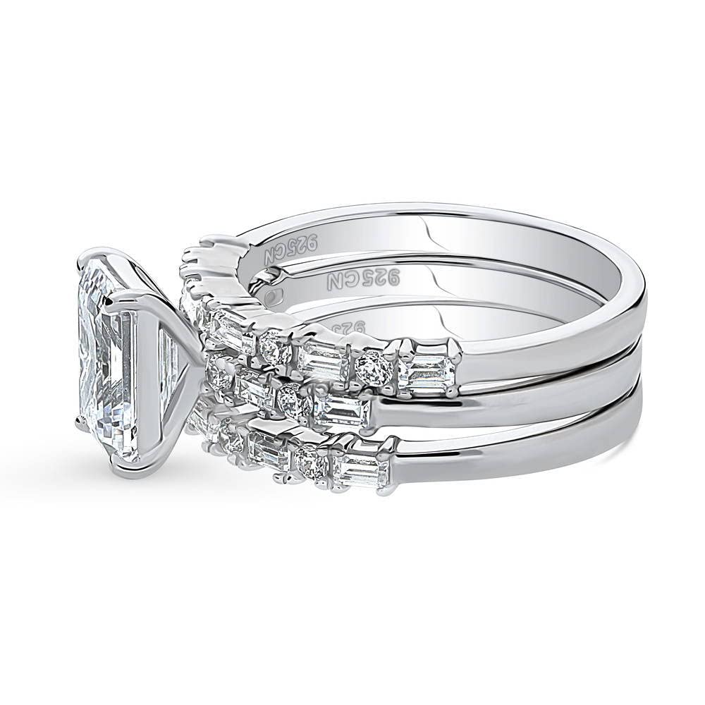 BERRICLE Sterling Silver Solitaire Wedding Engagement Rings 2.1 Carat Emerald Cut Cubic Zirconia CZ Art Deco Ring Set for Women, Rhodium Plated Size 9
