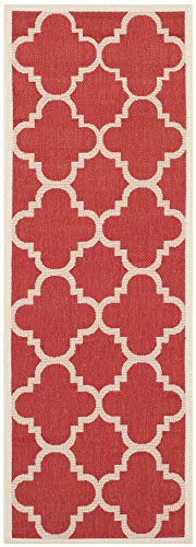 SAFAVIEH Courtyard Collection 2'3' x 6'7' Red CY6243 Moroccan Trellis Indoor/ Outdoor Patio Backyard Mudroom Runner Rug
