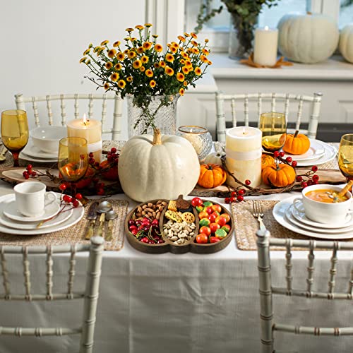 Spiareal Thanksgiving Wooden Serving Platter Maple Pumpkin Leaf Christmas Snack Fruit Meat Cheese Board Rustic Angle Shape Charcuterie Board Sectional Dish Plate for Thanksgiving Christmas(Pumpkin)