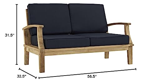 Modway Marina Premium Grade A Teak Wood Outdoor Patio, Loveseat, Natural Navy