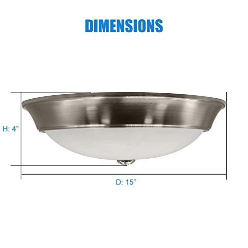 MingBright 15 inch LED Flush Mount Ceiling Light Fixture with Alabaster Glass Shade 16W 1050LM 3000K Warm White Dimmable Damp Location Use Ceiling Lamp for Living Room, Bathroom