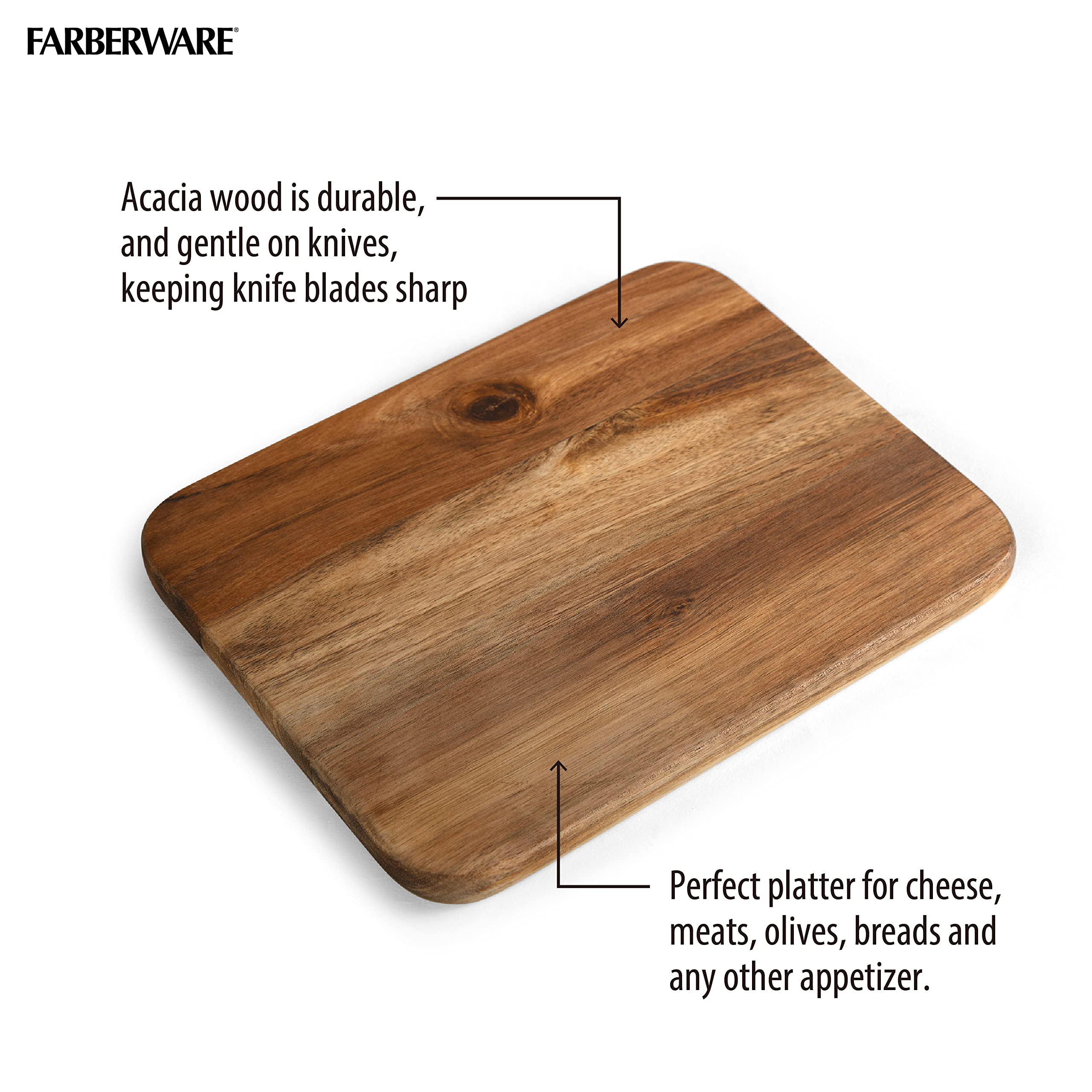 Farberware Small Acacia Wood Cutting Board, 8x10-Inch