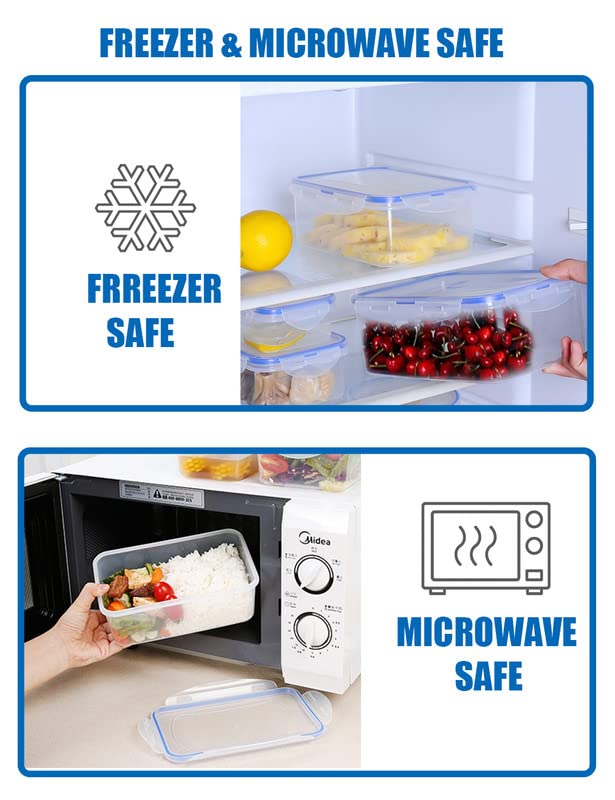 Tauno Plastic Food Storage Containers with Airtight Lids, 7.6 Cup Food Prep Containers for Kitchen and Pantry Organization, Reusable and BPA Free Lunch Boxes, Microwave/Dishwasher/Freezer Safe, 6 Pack