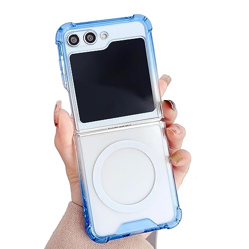 MGKESOSP Case for Samsung Galaxy Z Flip 5 with Hinge Protection,Wireless Charging Support,Lightweight Z Flip 5 Phone case Compatible with MagSafe (Blue)