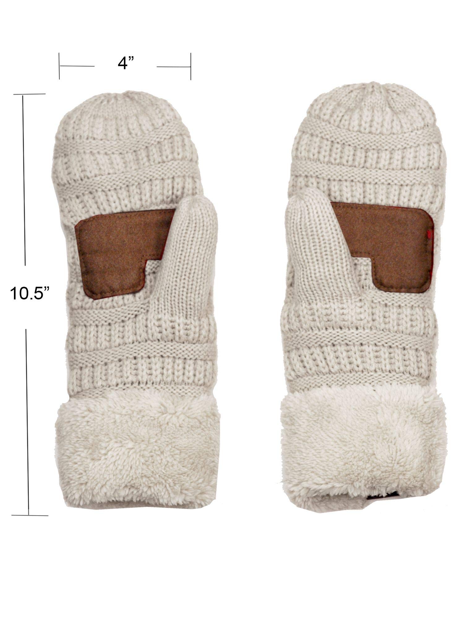 C.C Unisex Winter Warm Inner Fuzzy Lined Anti-Slip Cuff Mittens, Ivory