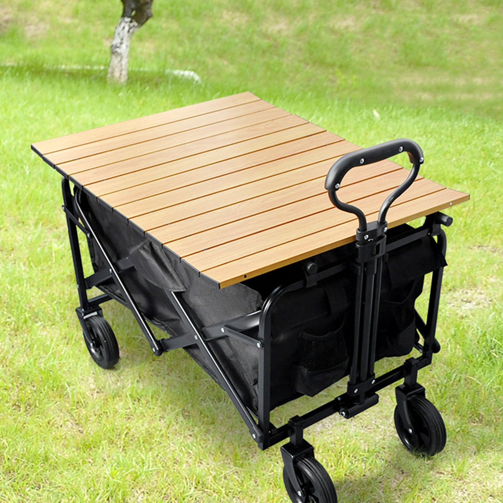 Bgarden Carts,Collapsible Wagon,Sports Outdoor Utility Wagon Folding Garden Wagon Sports Steel Frame Foldable Yard Car Camping Cart with Side Pockets and Folding Table Board,Table board