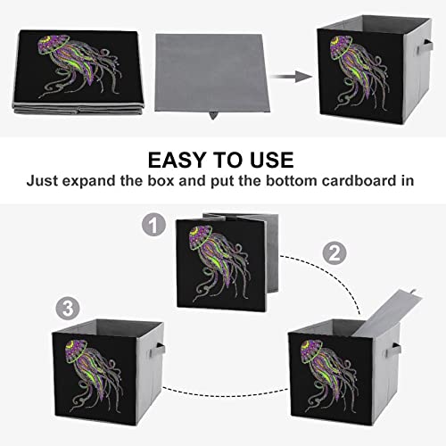 Electric Octopus PU Leather Collapsible Storage Bins Canvas Cube Organizer Basket with Handles