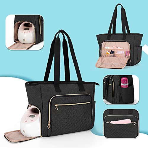 Luxja Breast Pump Bag (with a Breastmilk Cooler Bag, a Small Carrying Case and a Waterproof Mat) Compatible with Spectra S1 and S2, Pumping Bag for Breast Pump and Extra Parts, Black