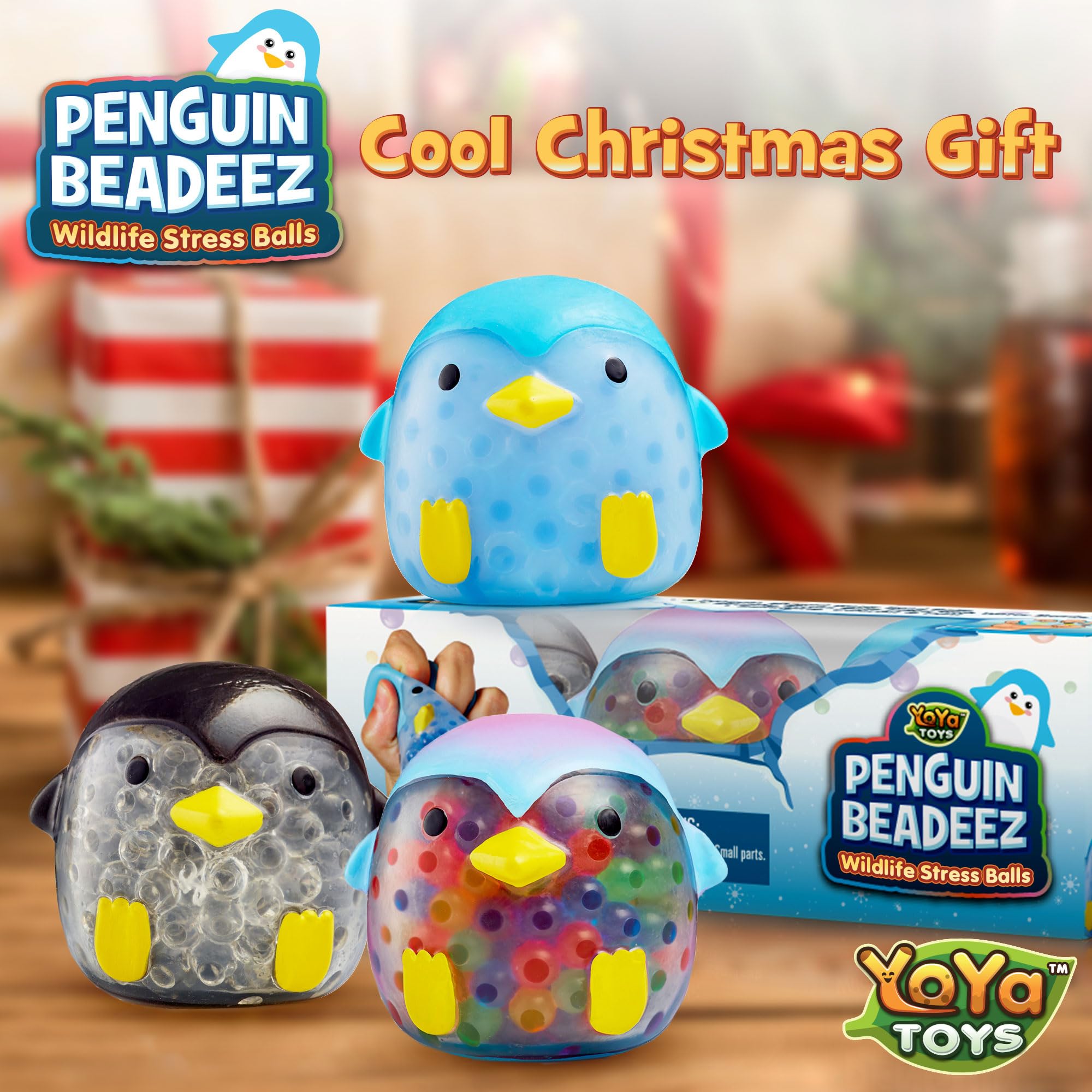 Penguin Stress Balls 3-Pack - Squishy Squeeze Fidget Ball Set for Stress Relief, Autism, ADHD - Cute Penguin Lovers Gift - Includes Blue, Black, Colorful Animal Squishies - Fun & Relaxing to Squish