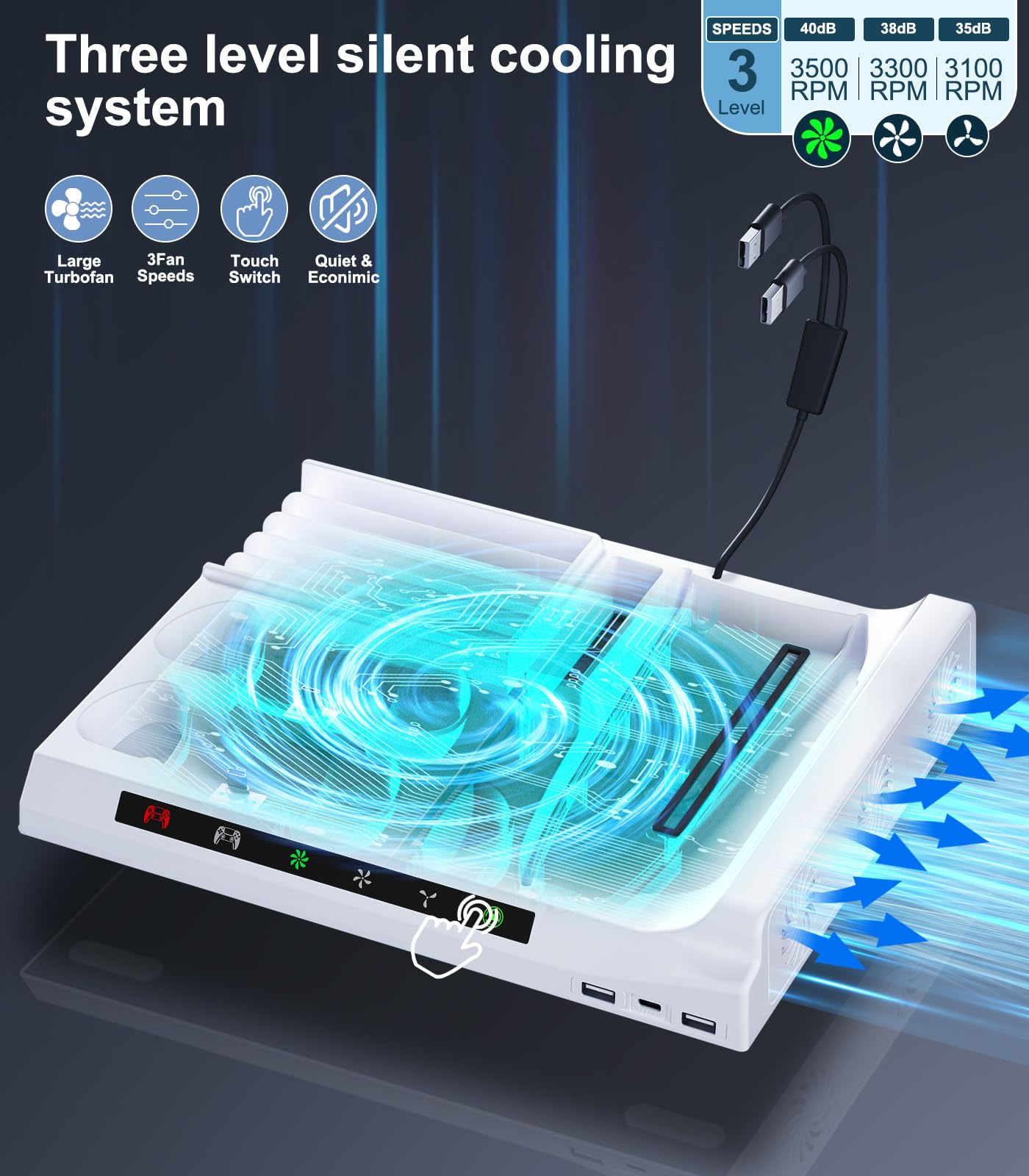 BGGUANG PS5 Slim Cooling Station,Charging Controller,Featuring Three Adjustable Cooling Fan,Compatible with Disc&Digital Editions,It's Playstation 5 Slim Ideal Accessories (grey)