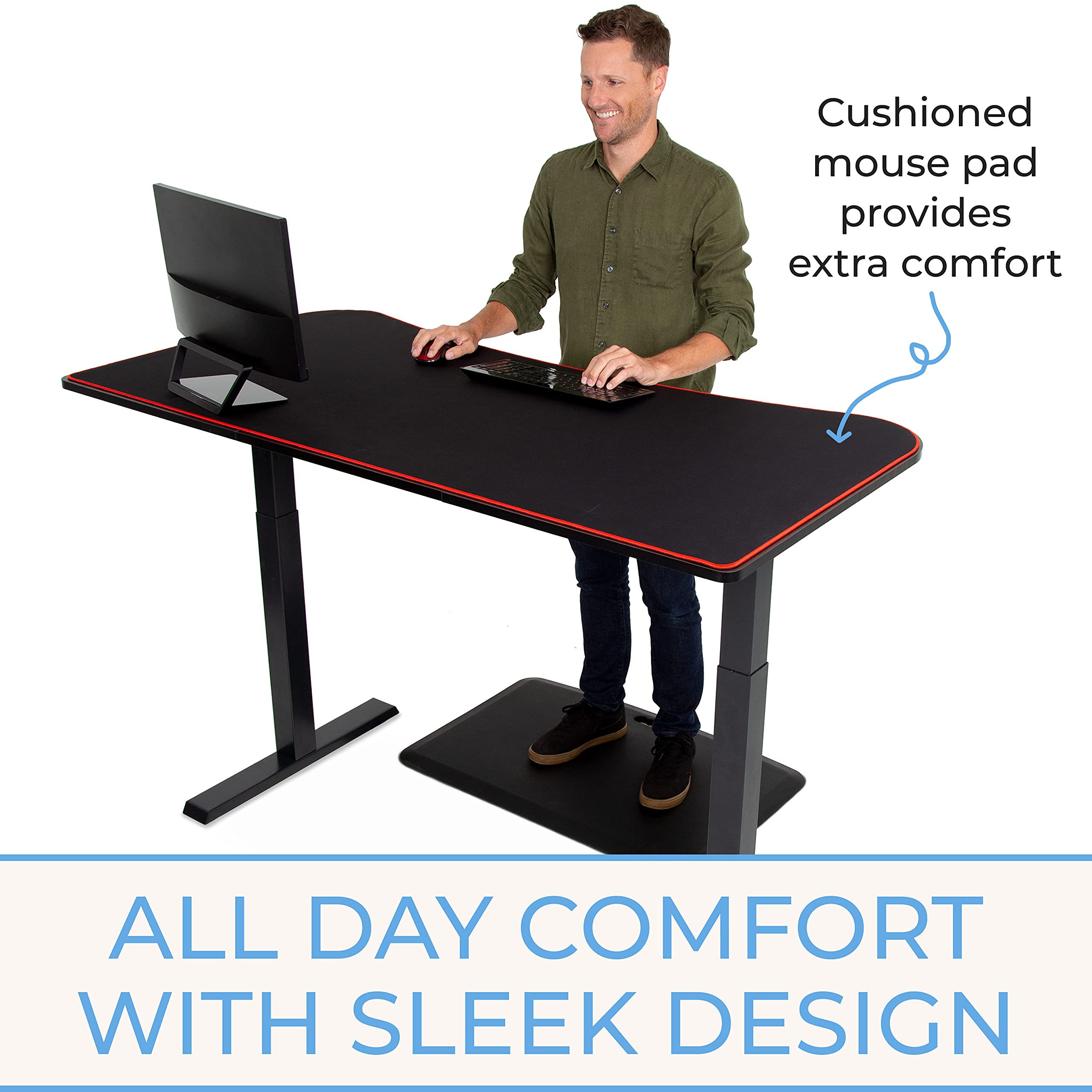 Stand Steady Tranzendesk Power | 63in Electric Gaming Desk | Extra Large Height Adjustable Electric Standing Desk | Ergonomic Computer Desk with 3 Monitor Mount Grommet Holes & Full Size Mouse Pad