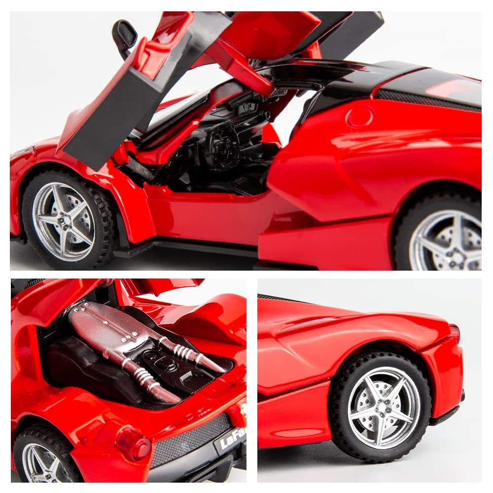WAKAKAC 1/32 Ferrari Race Model Car and LaFerrari Toy Car, Pull Back Vehicle Alloy Diecast Model, Openable Doors, Collectible Gift Cars for Kids Ages 3-8 (Red)