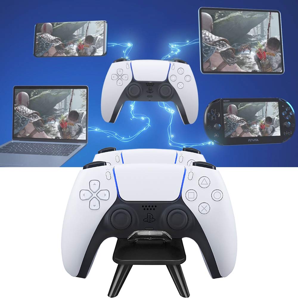 Controller Charger for PS5, Click in Fast Dual Charge Station Stand Dock with Fashion Blue LED Projection Light for Playstation 5 Controllers