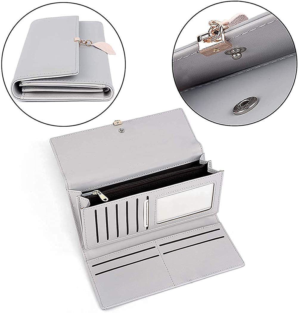 Wallet for Women,PU Leather Leaf Pendant Card Holder Phone Checkbook Organizer Zipper Coin Purse Mother's day best gifts from daughter