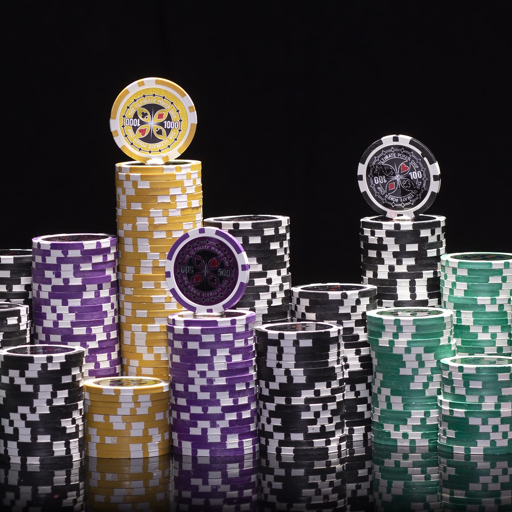 Ultimate Poker Chip Set Aluminum Carry Case - Holo Inlay Heavyweight 14-Gram Casino Quality Poker Chips - with Dice and Playing Cards - Heavy-Duty Protection - Locking Portable Case (1000 ct Rolling)