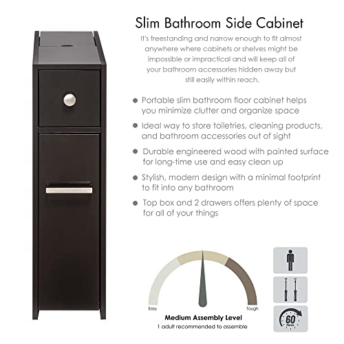 Spirich Home Slim Bathroom Storage Cabinet, Free Standing Toilet Paper Holder, Bathroom Cabinet Slide Out Drawer, Espresso
