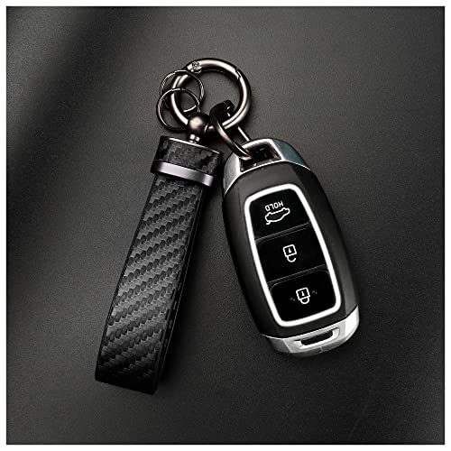 Turcee Carbon Fiber Car Keychain,Interior Accessories Keychains Leather Car Key Fob,Car Accessories Key Ring&Anti-Lost D-Ring(Black)
