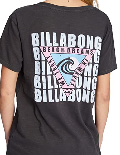Billabong Women's Premium Short Sleeve Logo Graphic Tee, Off Black Framed Wave, Small