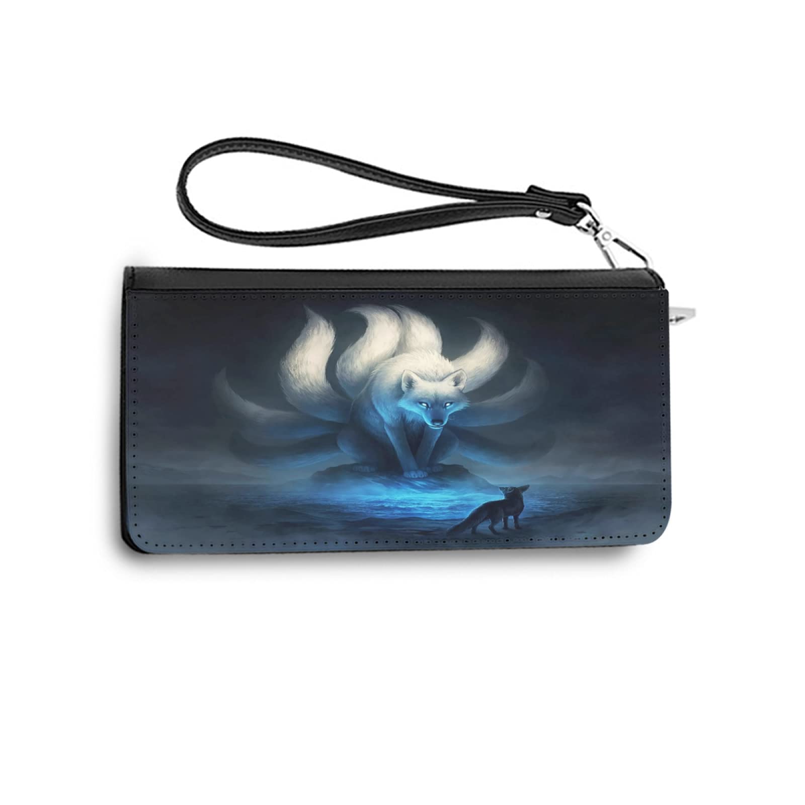 Wallets for Women,Fierce Nine-Tailed Fox,Genuine Leather Credit Card Holder with RFID Blocking Large Capacity Wristlet Coin Purse