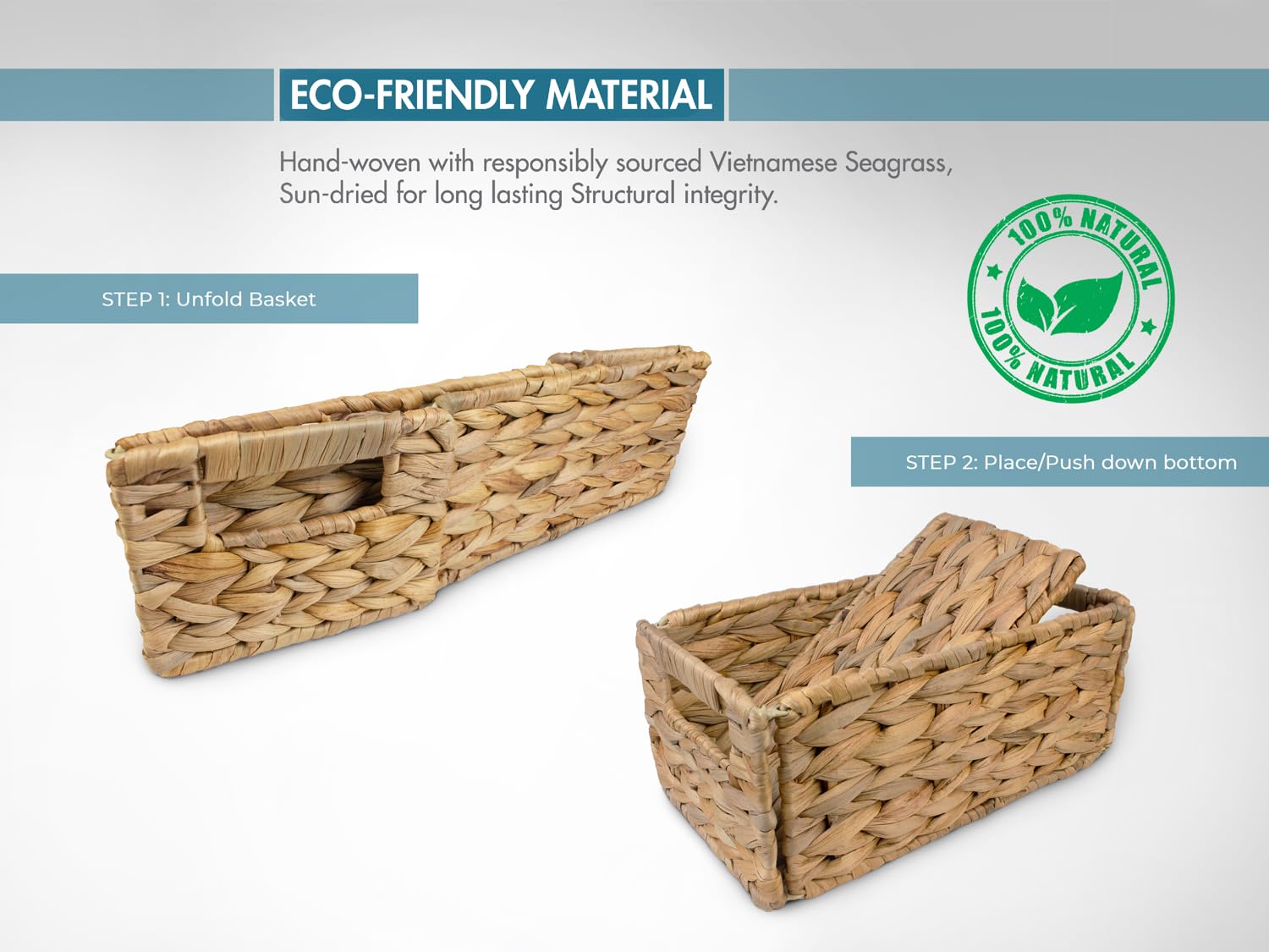 Hand Woven Water Hyacinth foldable Wicker Basket 11.3x6x5 inches
