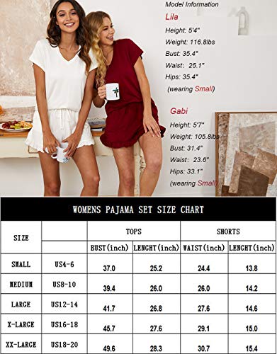 LuckyMore Womens Pjs Sets Summer Sleepwear Two Piece Pajamas Tops with Sleep Shorts Lounge Sets White XL