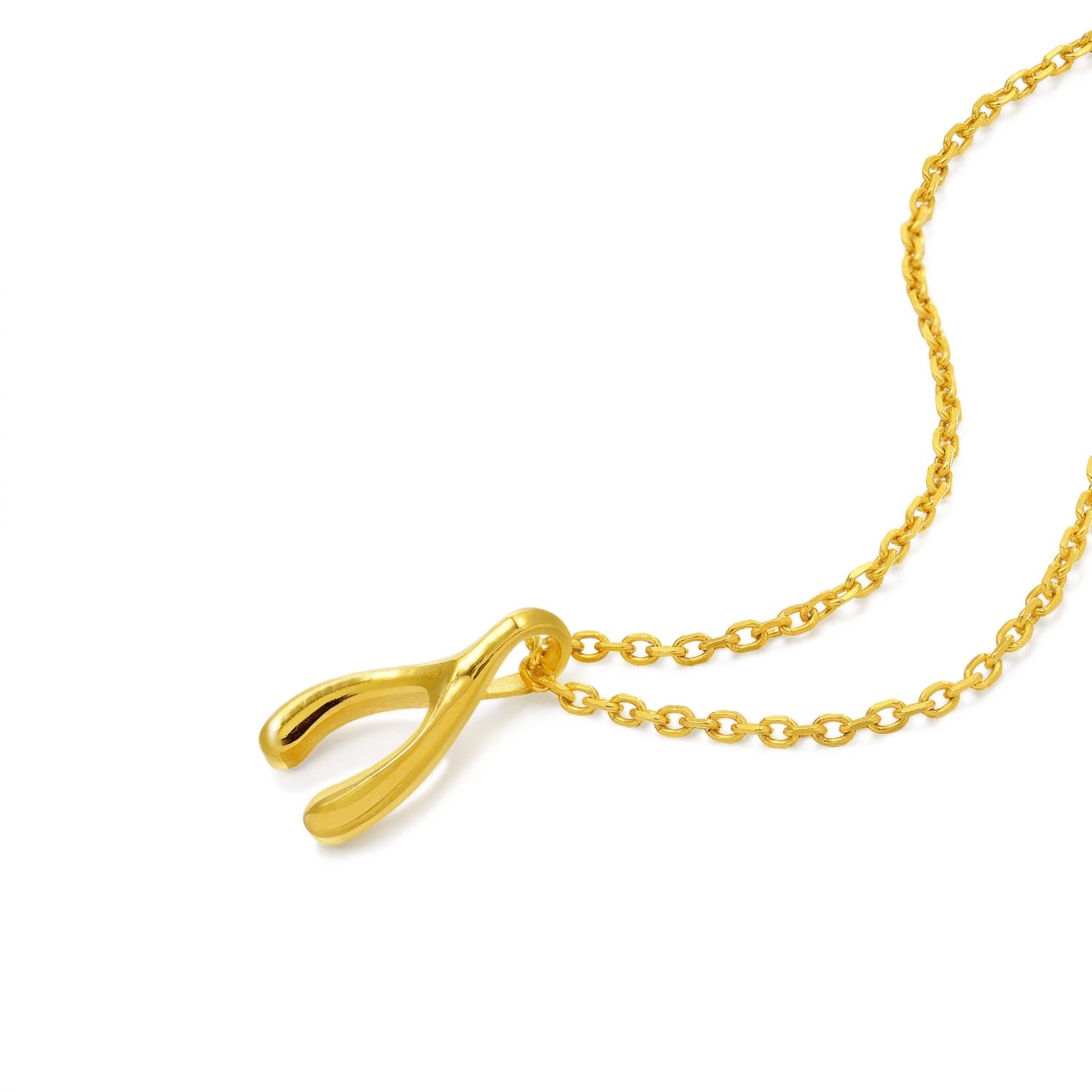 CHOW SANG SANG 999.9 24K Solid Gold 0.74g Price-by-Weight Gold Wishbone Pendant for Women 89536P | [Not Include the Necklace]