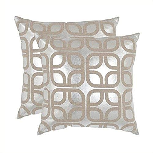 Safavieh Pillow Collection Throw Pillows, 18 by 18-Inch, Cole Pillow Silver, Set of 2