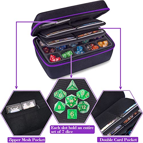 SIQUK Dice Storage Case Big Capacity DND Dice Case Dice Organizer Box with Handle and Double Removable Slotted Tray Dice Organizer Case for Dungeons & Dragons and Other RPG Table Gameļ¼ Violet