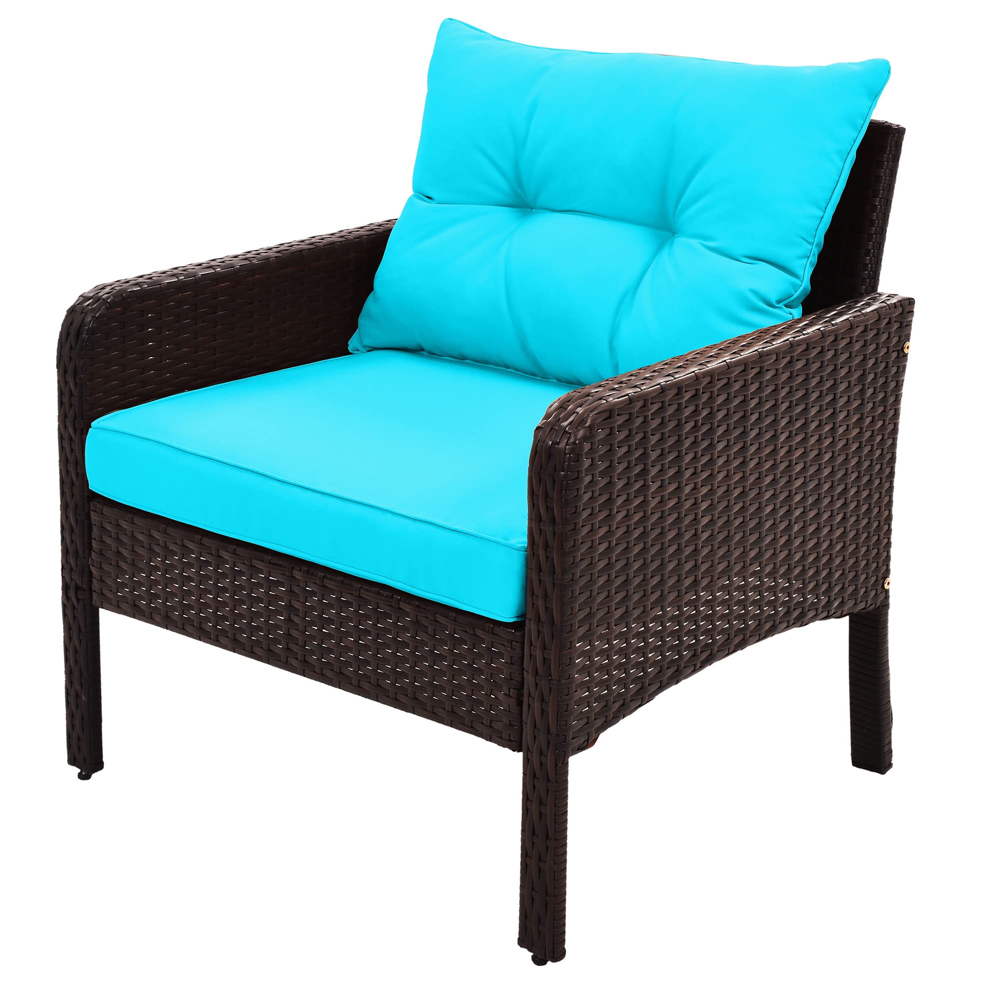BIADNBZ 6-Piece Patio Furniture Set PE Rattan Outdoor Conversation Sofa Couch with Dining Table for Garden Backyard Poolside, Brown Wicker+Blue Cushion