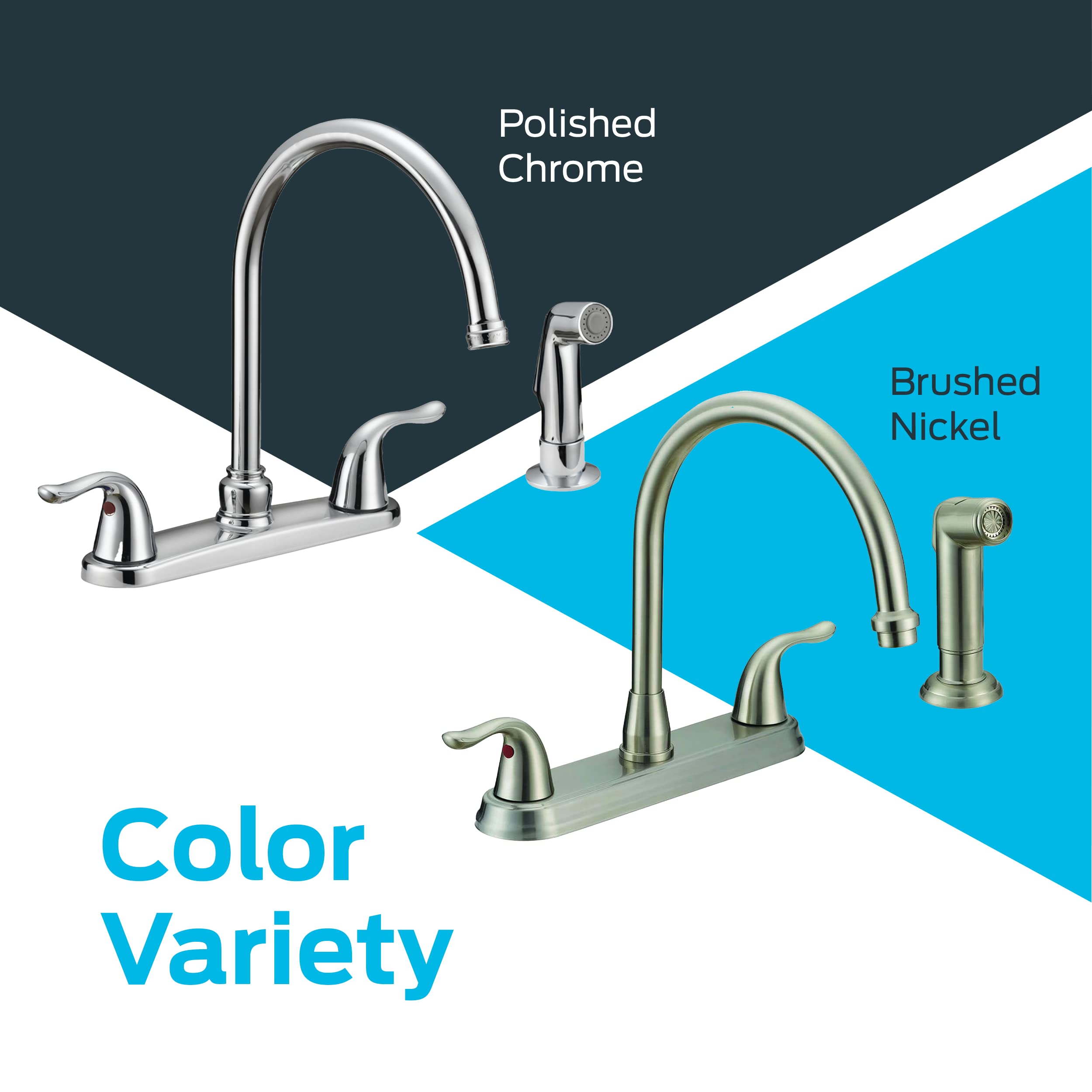 EZ-FLO Kitchen Faucet, Kitchen Sink Faucet with 2 Handles and Pull-Out Side Sprayer, 4-Hole Installation, Chrome, 10201