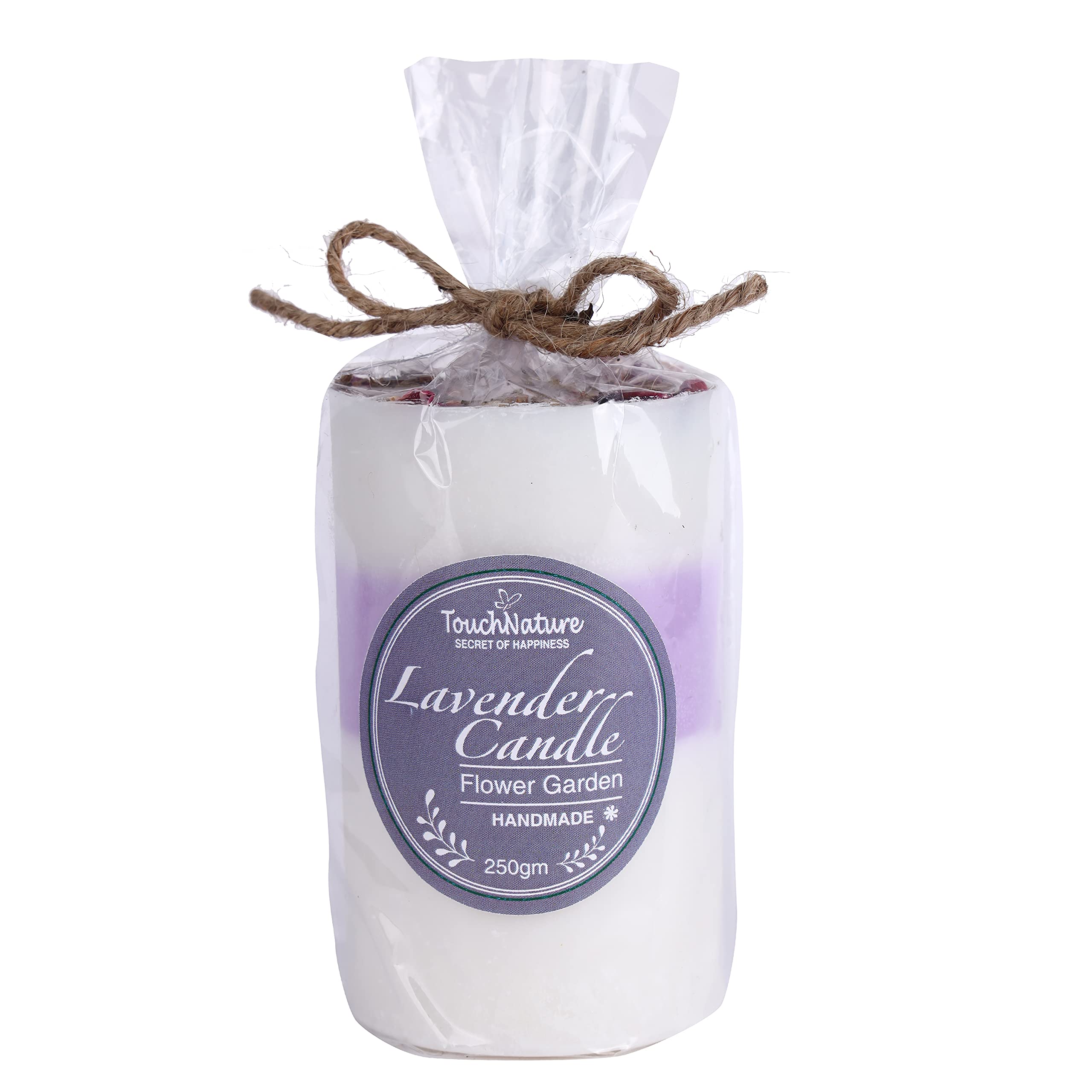 Touch Nature Flower Garden Scented Aromatherapy Fragrant Handmade Pillar Candle. Hand Poured Rustic Home Décor Pillars. Decorated with Dried Flower Petals. (6cm dia x 10cm) (Lavender)