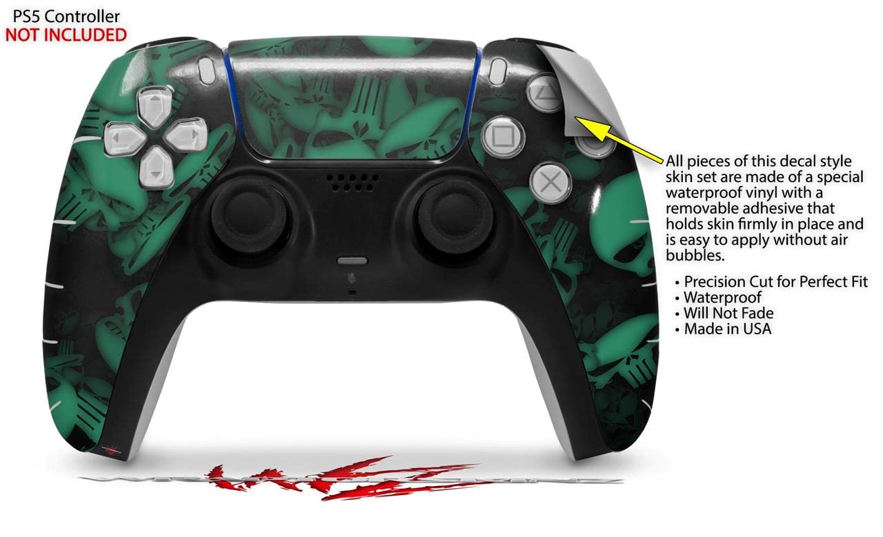 WraptorSkinz Skin Wrap compatible with Sony PS5 DualSense Controller Skulls Confetti Seafoam Green (CONTROLLER NOT INCLUDED)