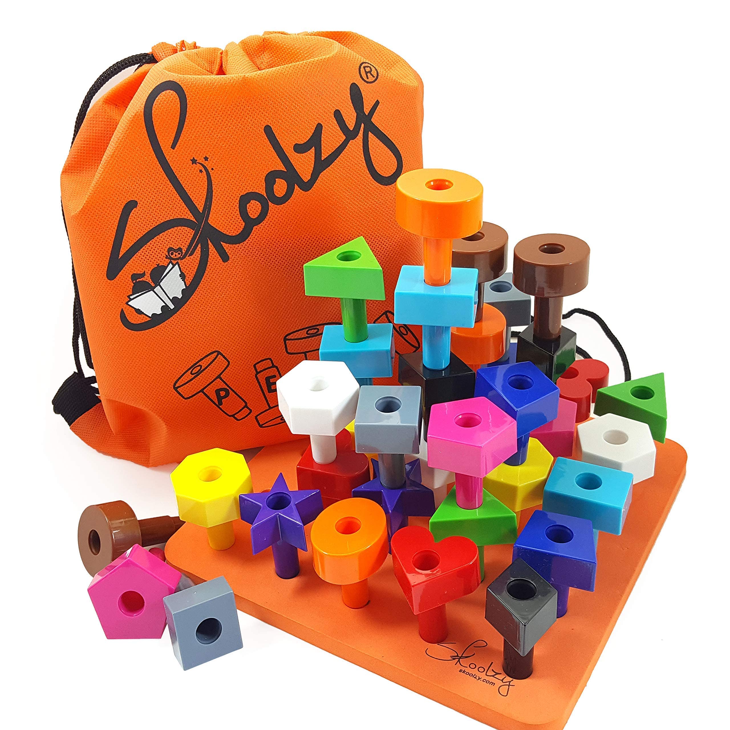 Skoolzy Peg Board Toddler Stacking Toys - Plastic Peg Board Toddler Toys