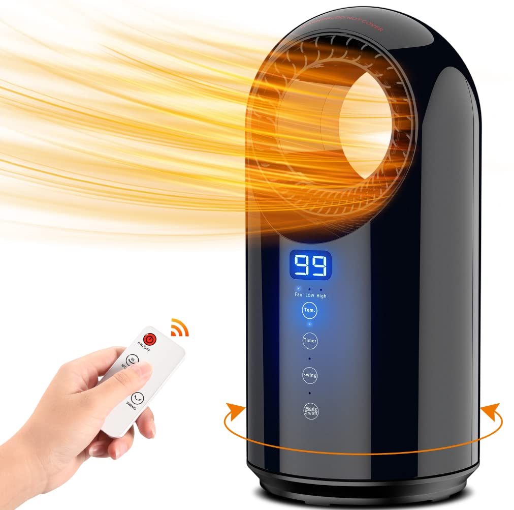 WAPEMORK Space Heater for Personal Use, Portable Indoor Electric Heaters, Small Bladeless Heater Fan with Adjustable Comfort Control Thermostat, Safe and Quiet for Bathroom Office Desk Baby Room (Black)