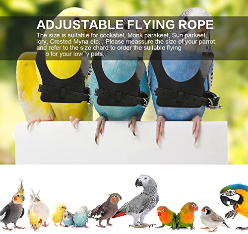 Pet Parrot Bird Harness and Leash, Adjustable Bird Harness Leash for Trainning, Black Fashion Vest, Suitable for Cockatiel,Parrot,Parakeets Conures, Macaws, Parrots, Love Birds,Finches (S)