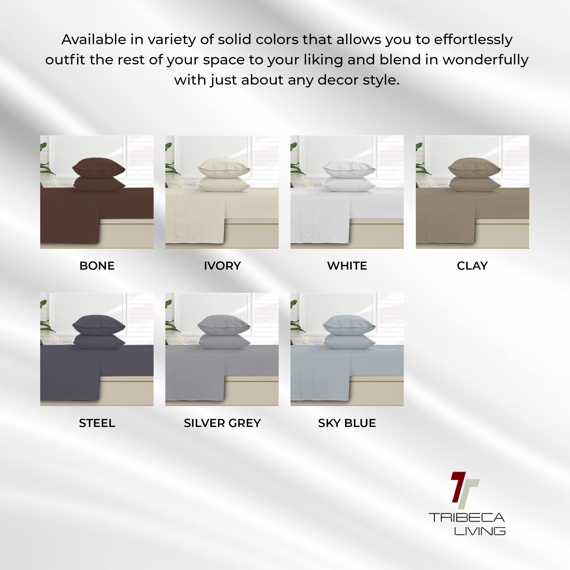 Tribeca Living Bed Sheet Set, Soft Egyptian Cotton Sateen Solid Sheets and Pillowcase Set, Deep Pocket, 600 Thread Count, 6-Piece Luxury Bedding, Queen, Silver Grey